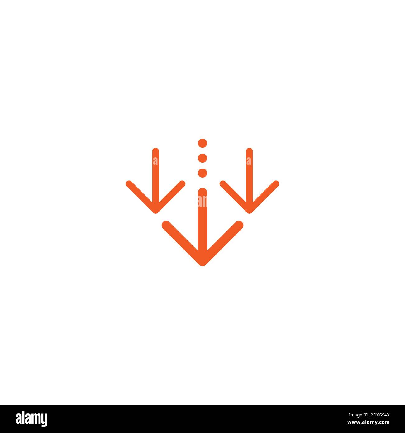 three red thin arrows down icon. download sign. Fall, decrease symbol isolated on white. Vector ...