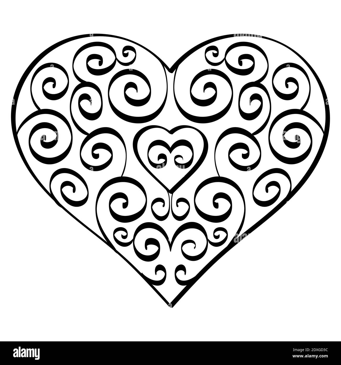 Heart shape with floral swirls. Heart with curls Stock Vector Image ...