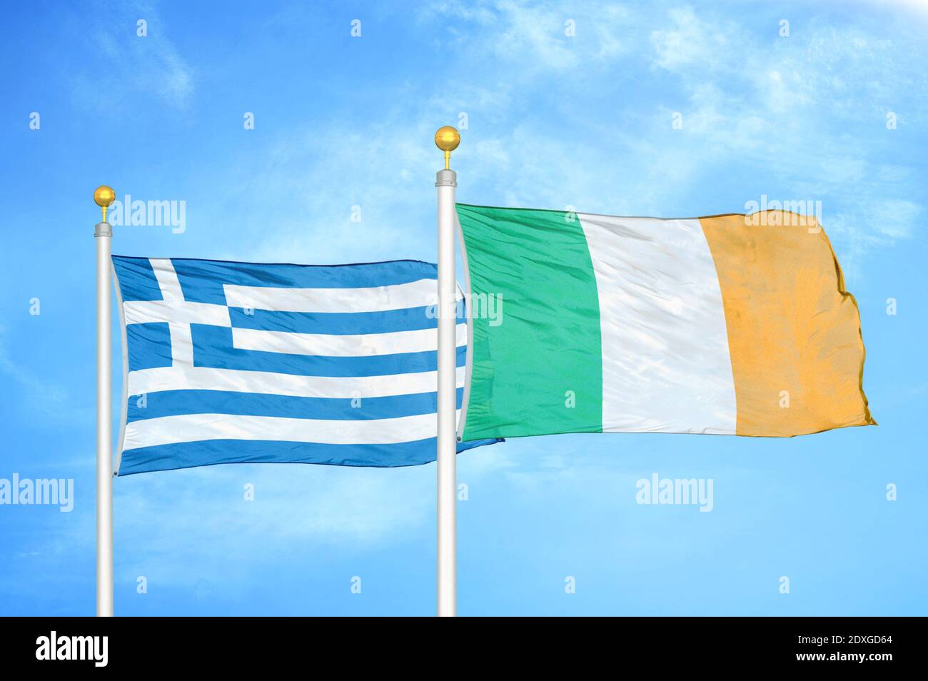 Greece and Ireland two flags on flagpoles and blue sky Stock Photo - Alamy