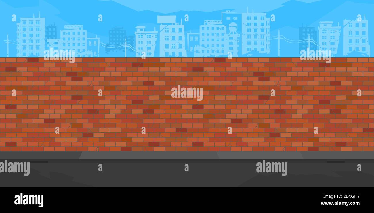 Brick Wall Against The Background Of The Cityscape Vector Illustration ...