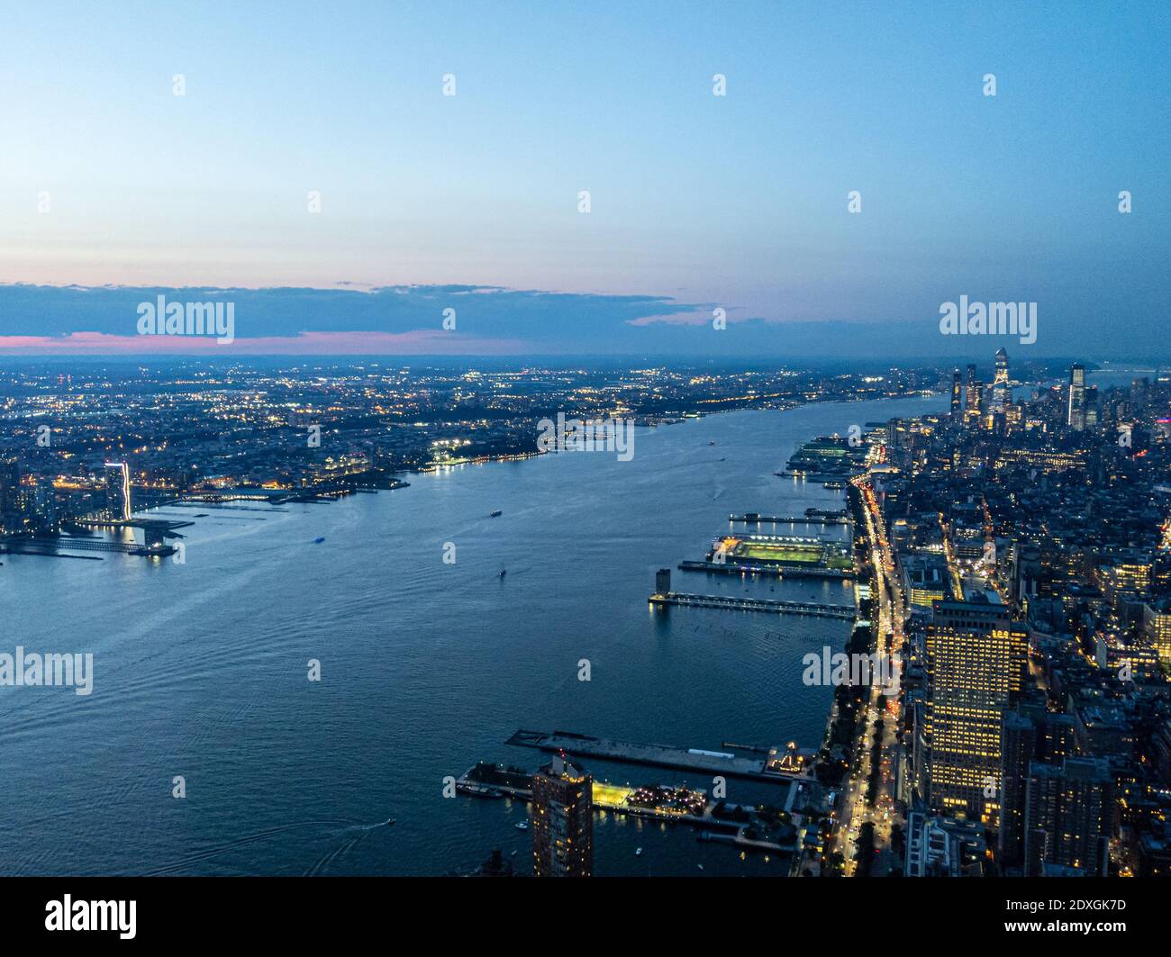 Aerial view of Hudson River between New York City and New Jersey at ...
