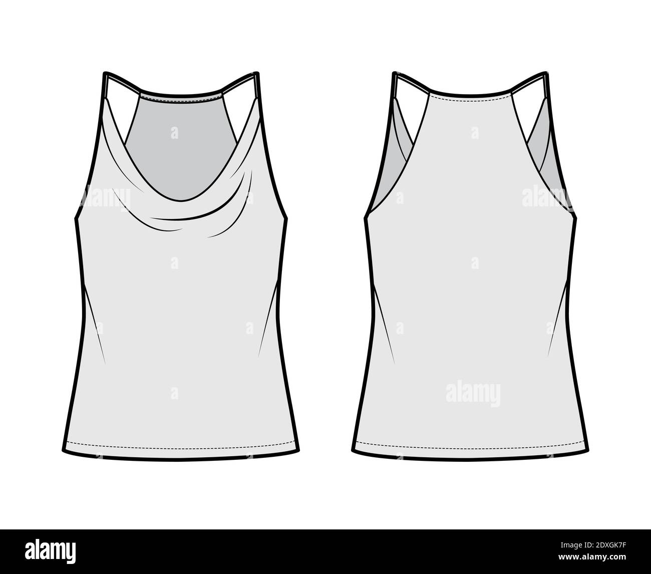 Tank low cowl Crop Camisole technical fashion illustration with thin ...