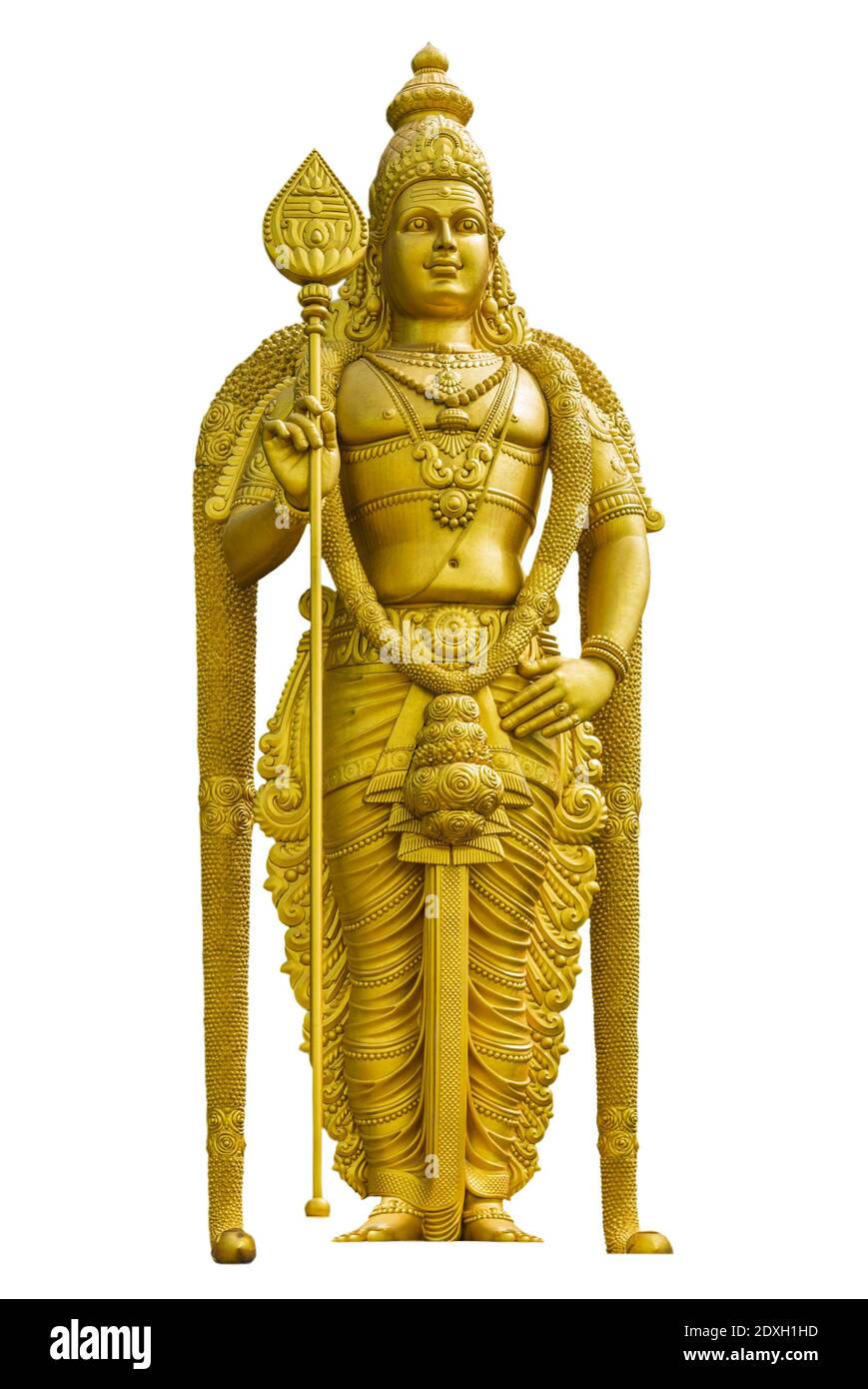 Lord Murugan Statue gold paint of a Hindu deity isolated on white ...