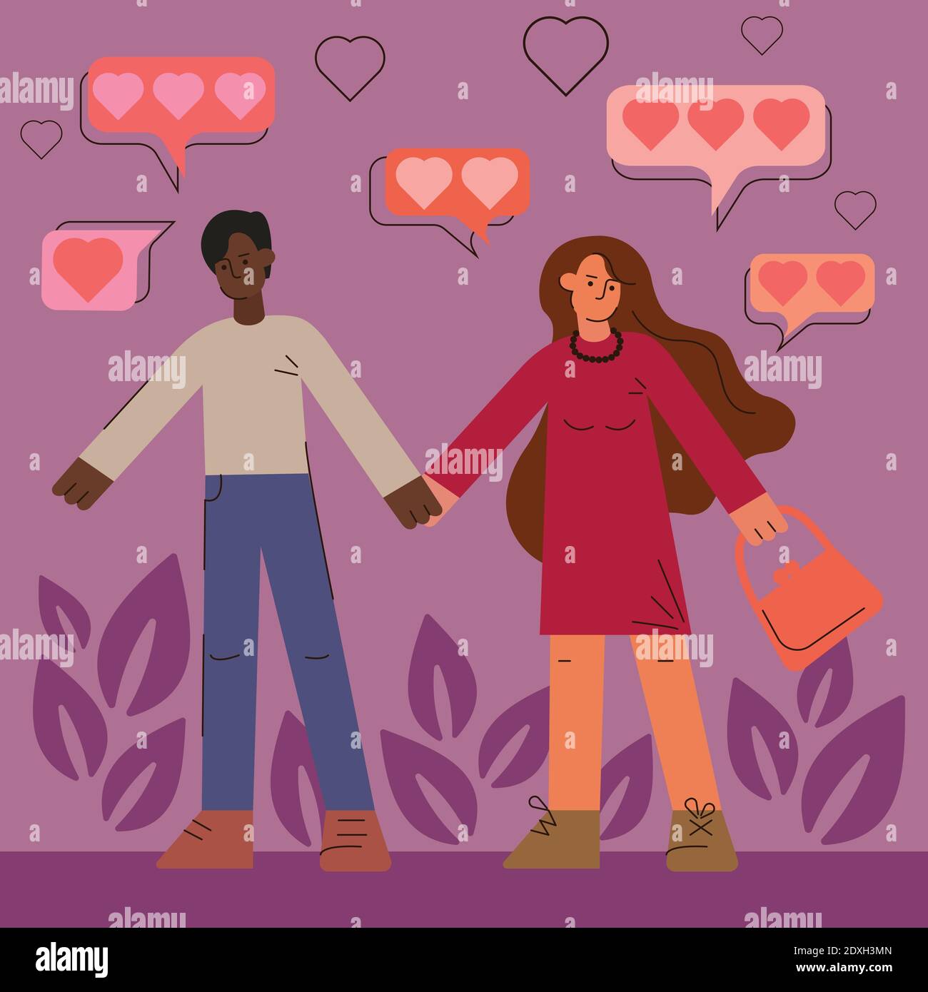 Modern Vector Flat Illustration Of A Couple In Love A Man And A Woman Hold Hands Love Between