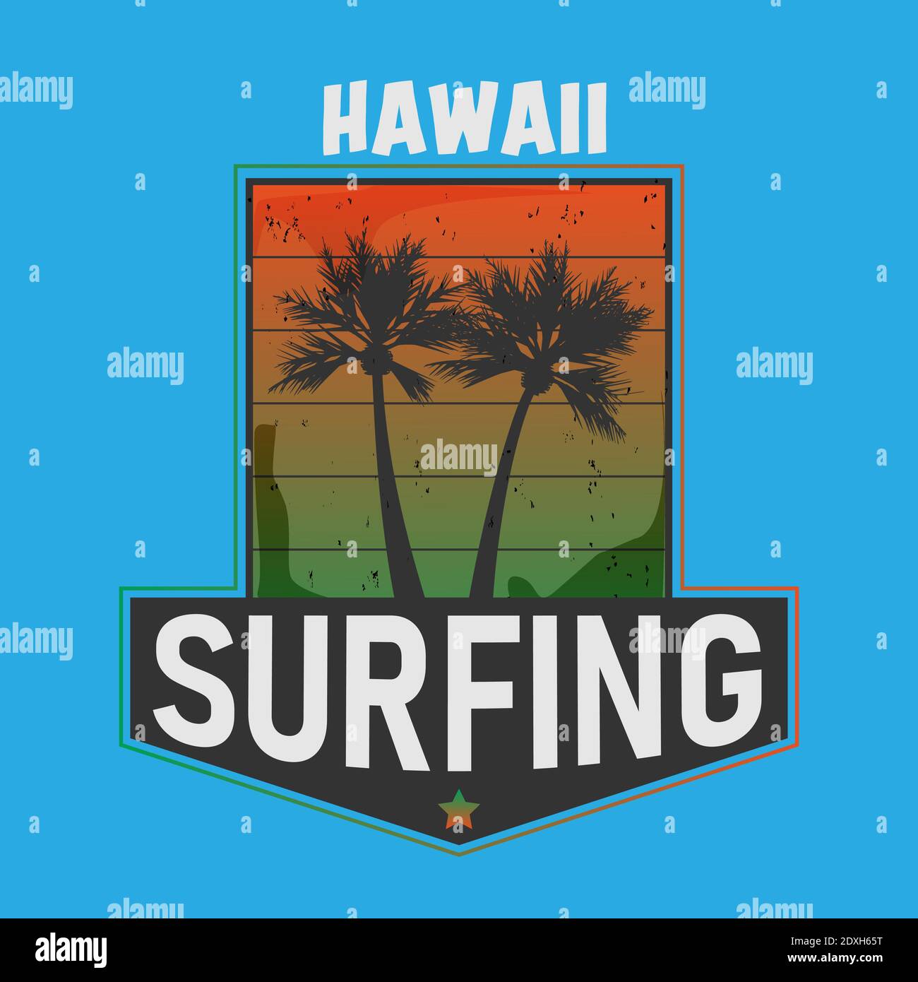 Vector illustration on the theme of surf and surfing in Hawaii, beach ...