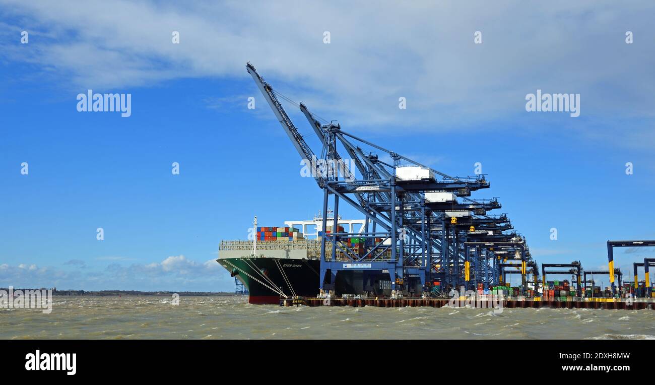 Large Container Ship "Ever Given" being loaded at Felixstowe Port Stock ...