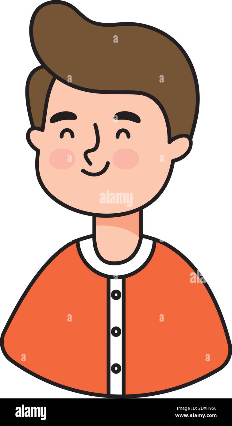 Cartoon Man Smiling And Wearing Orange Tshirt Over White Background