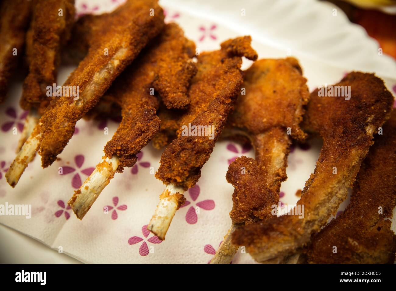view of raw breaded lamb ribs ready to eat in a celebration Stock Photo ...
