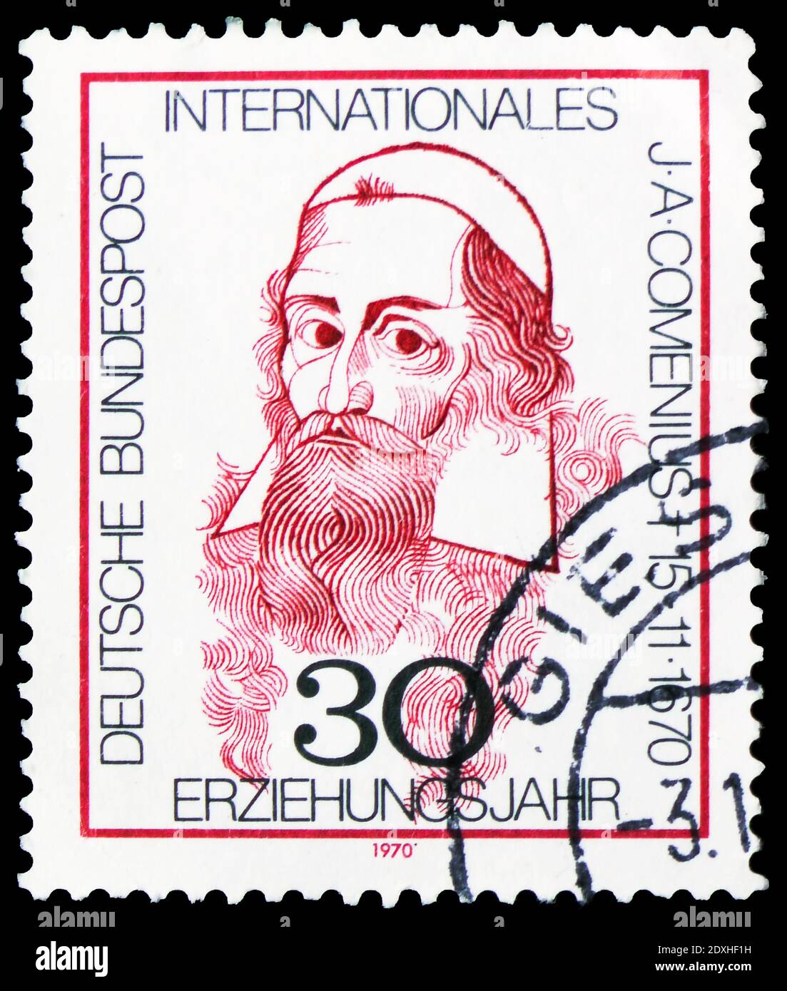 MOSCOW, RUSSIA - MARCH 30, 2019: A stamp printed in Germany shows Amos ...