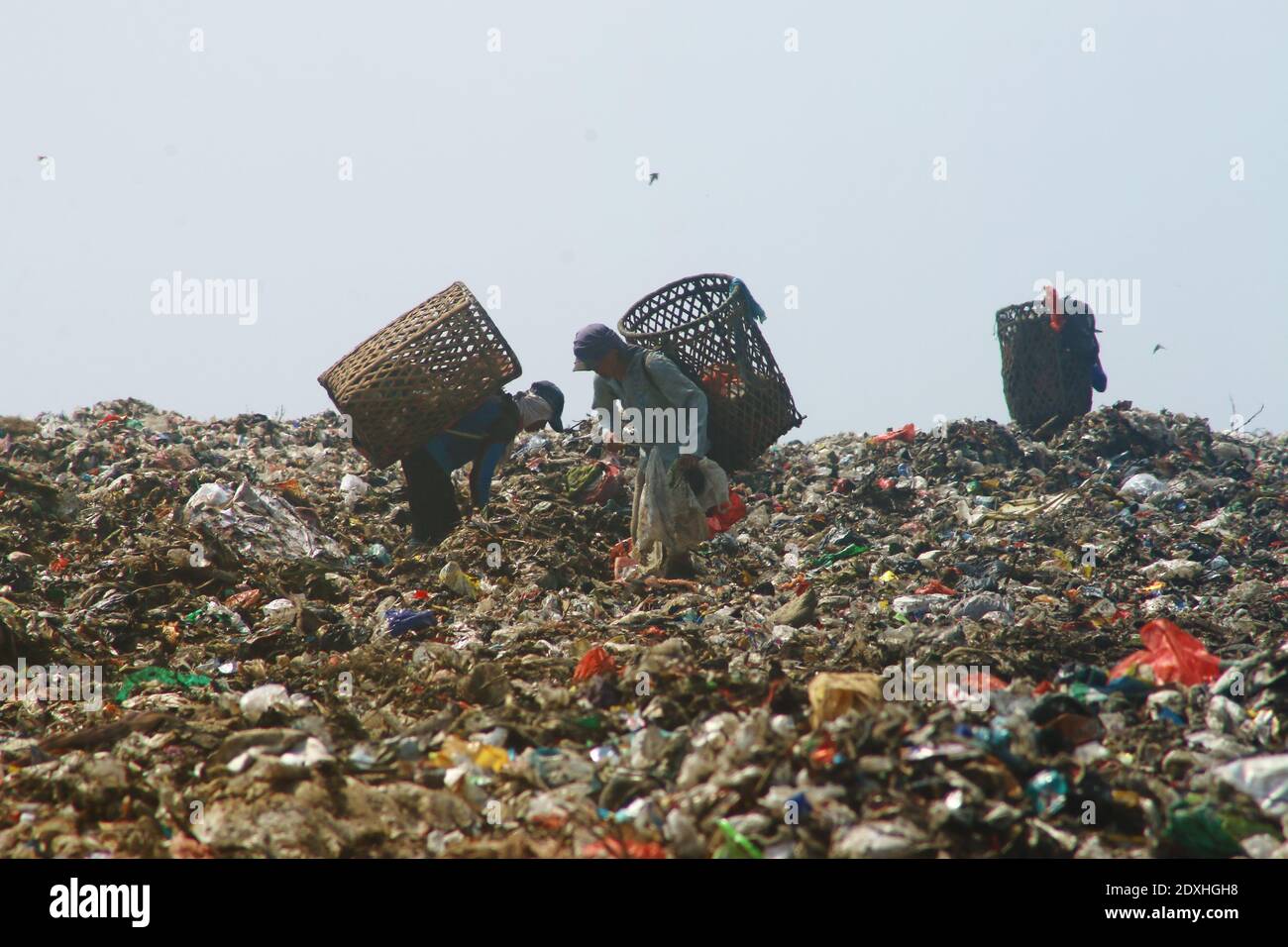 Scavengers are active in piles of rubbish in the landfill (TPA) of ...