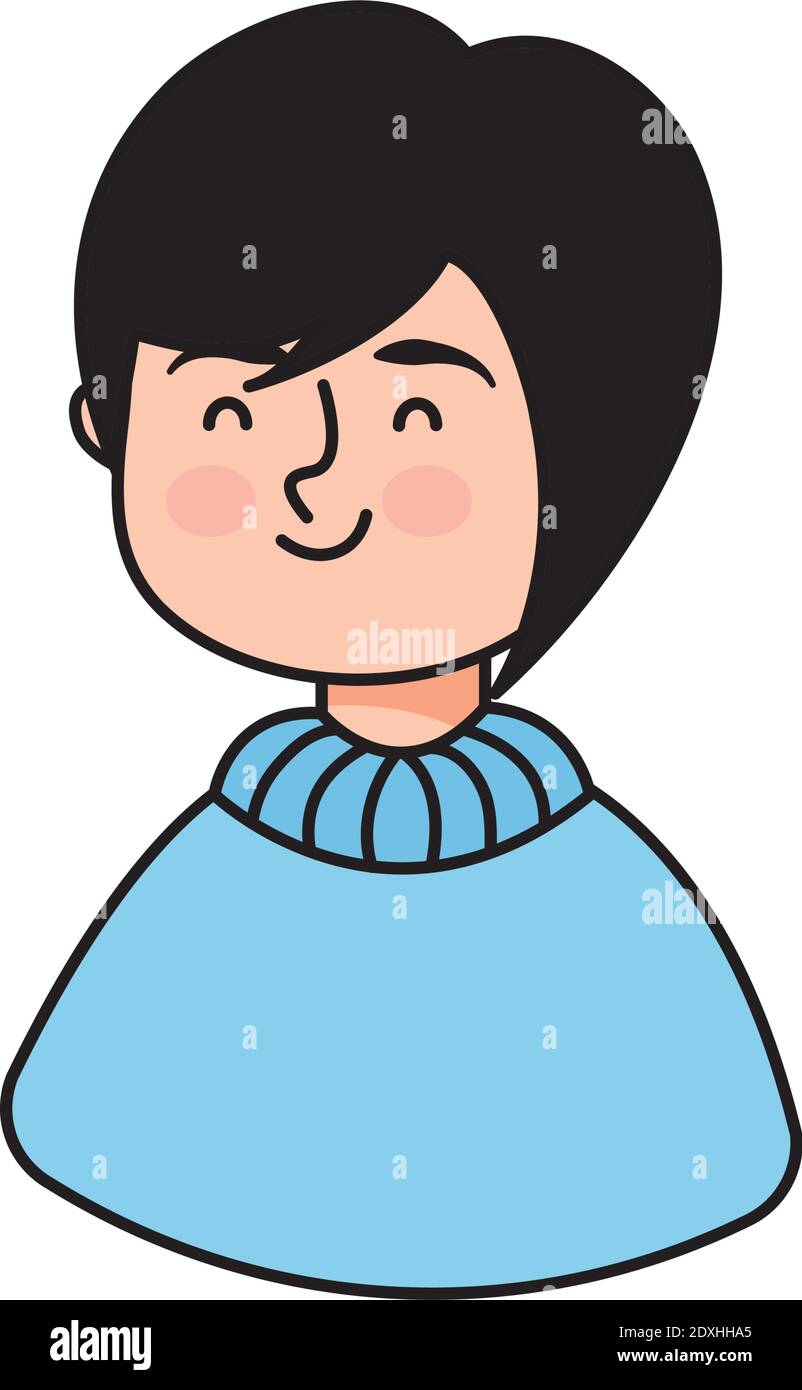 cartoon woman wearing blue sweater over white background, colorful ...