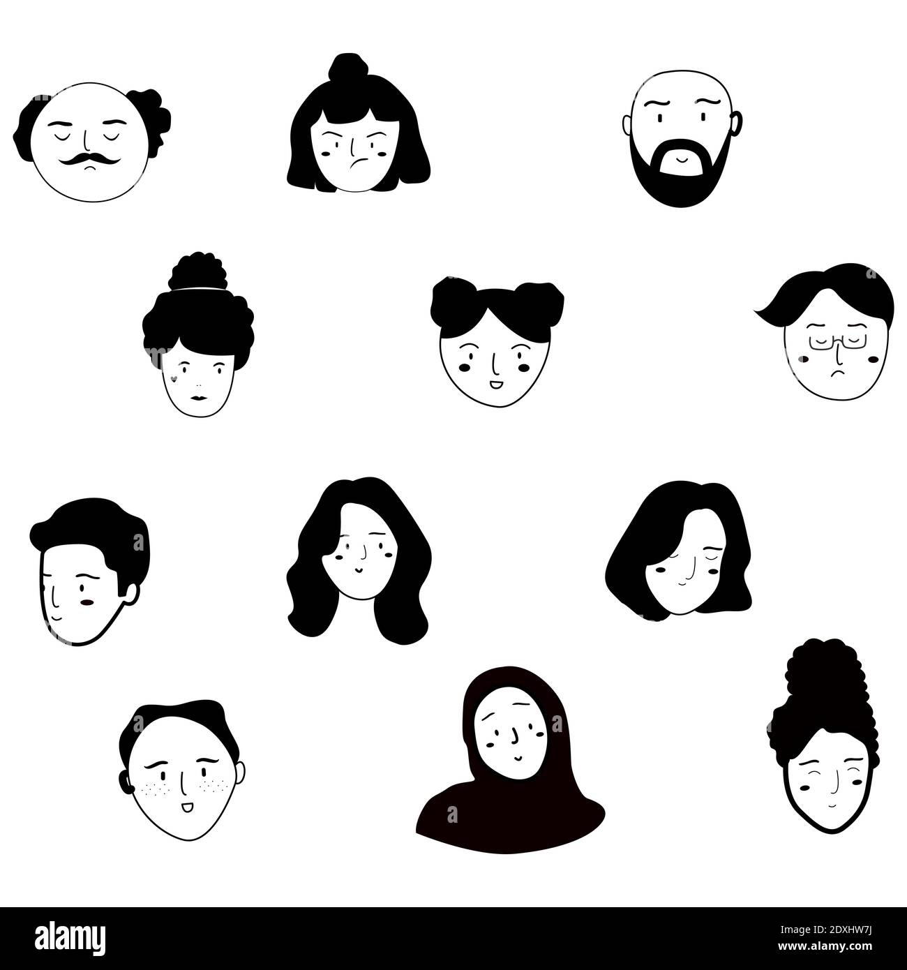 Human Face Character Set Collection Pattern Black And White Theme With human-face-character-set-collection-pattern-black-and-white-theme-with