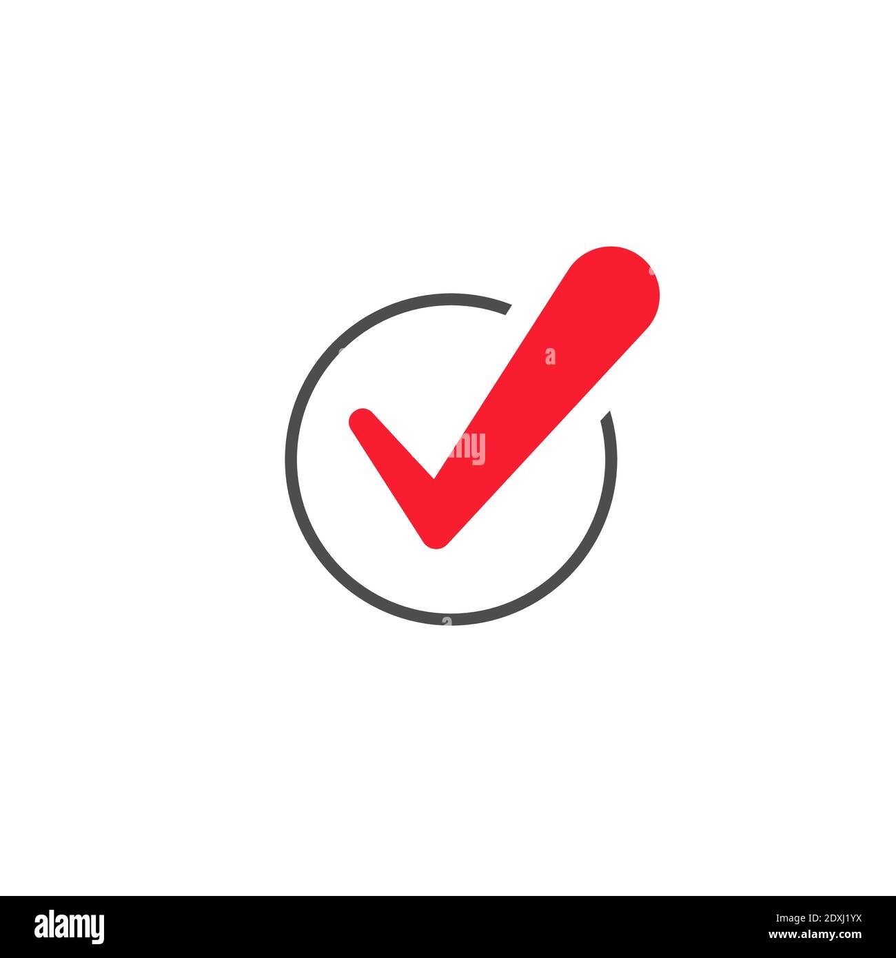 Valid Seal icon. black circle with red tick. Flat OK sticker icon ...