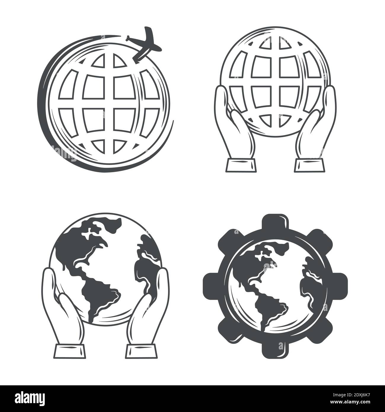 world map globe icon set save planet, work, travel vector illustration ...