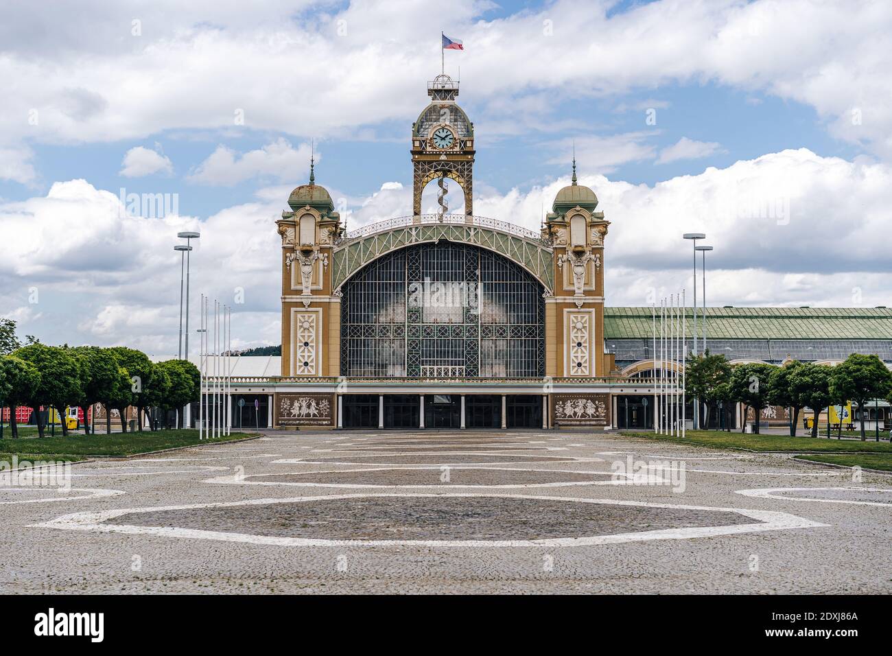The Industrial Palace of Prague, near Stromovka park, Czechia. The ...