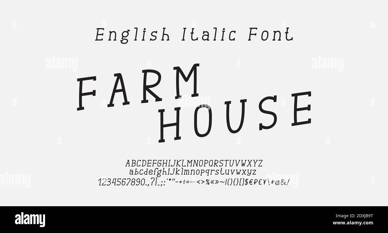 Original hand drawn serif italic font. Black thin linear condensed ...