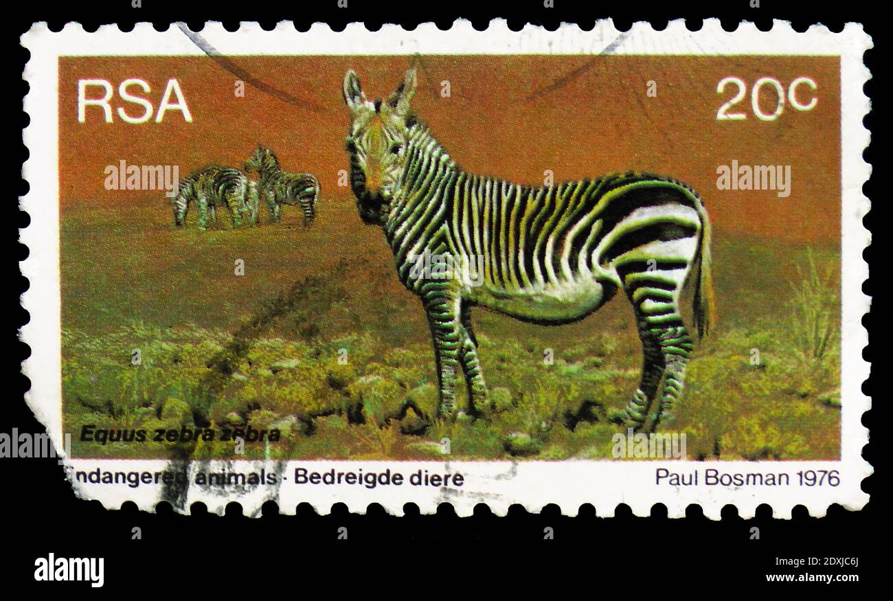 MOSCOW, RUSSIA - MARCH 23, 2019: Postage stamp printed in South Africa ...