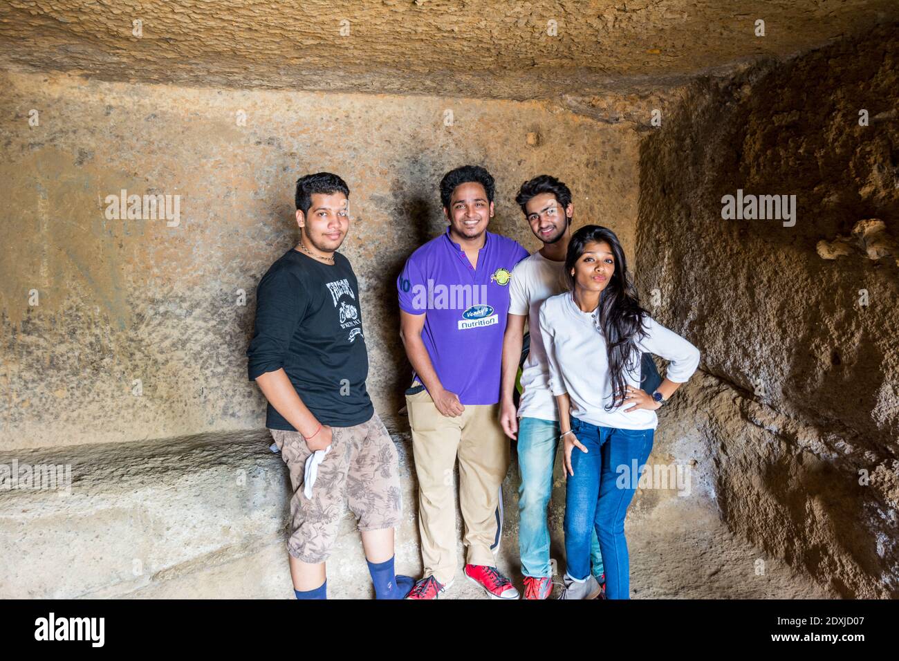 Visitors visiting Kanheri cave complex, which is situated inside the ...