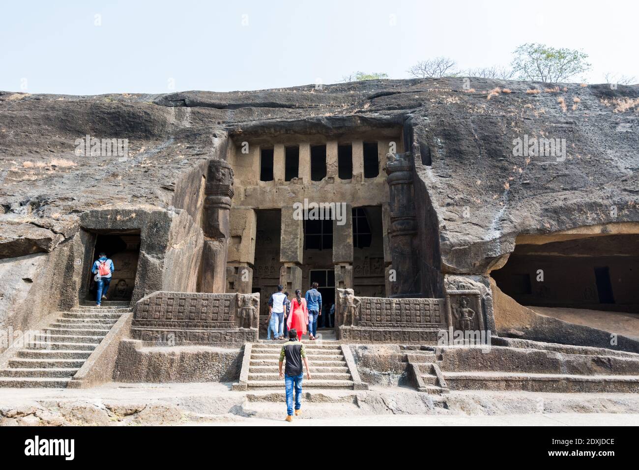 Visitors visiting Kanheri cave complex, which is situated inside the ...