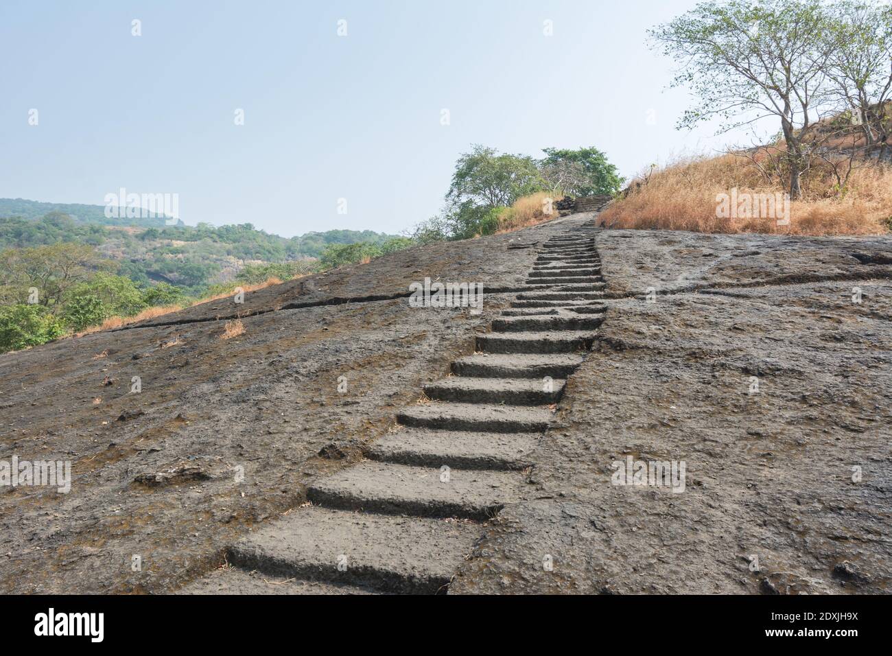 Landscape in autumn at the top of mountains with stairs of Sanjay ...