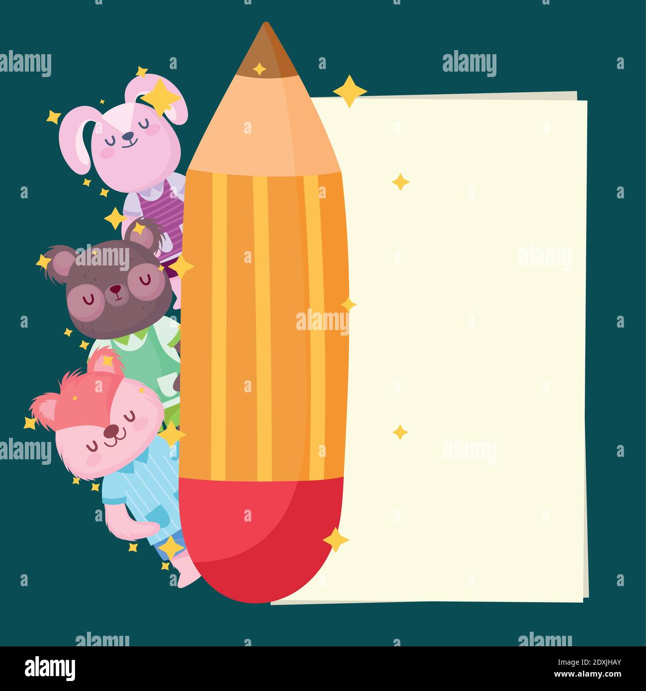 Back to school animals cartoons with pencil and paper design ...