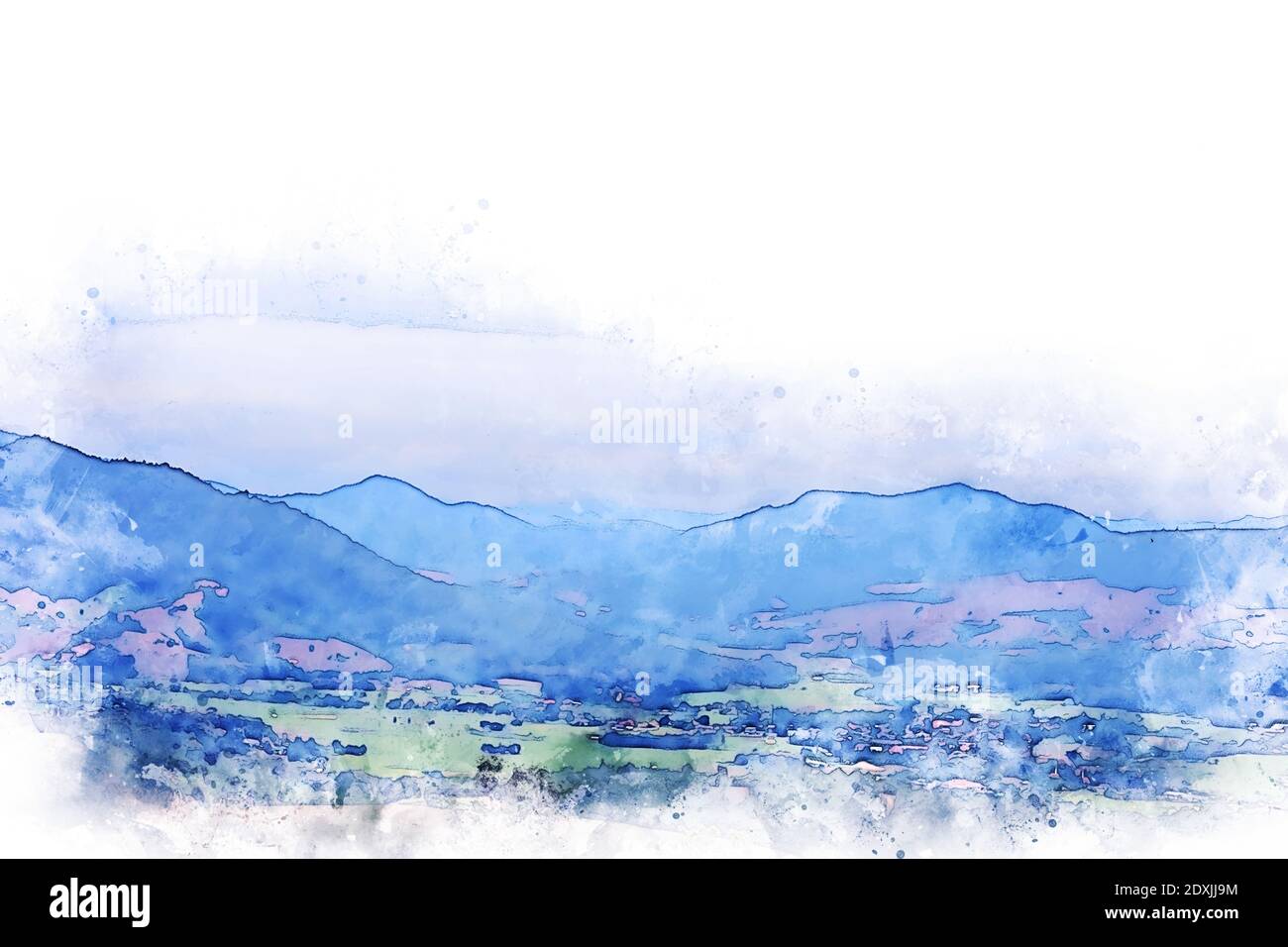 Abstract colorful shape on mountain peak and tree landscape on ...