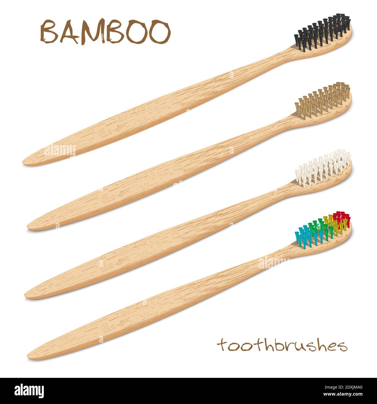 Bamboo toothbrushes. Varicoloured, natural bristle. Zero waste ...
