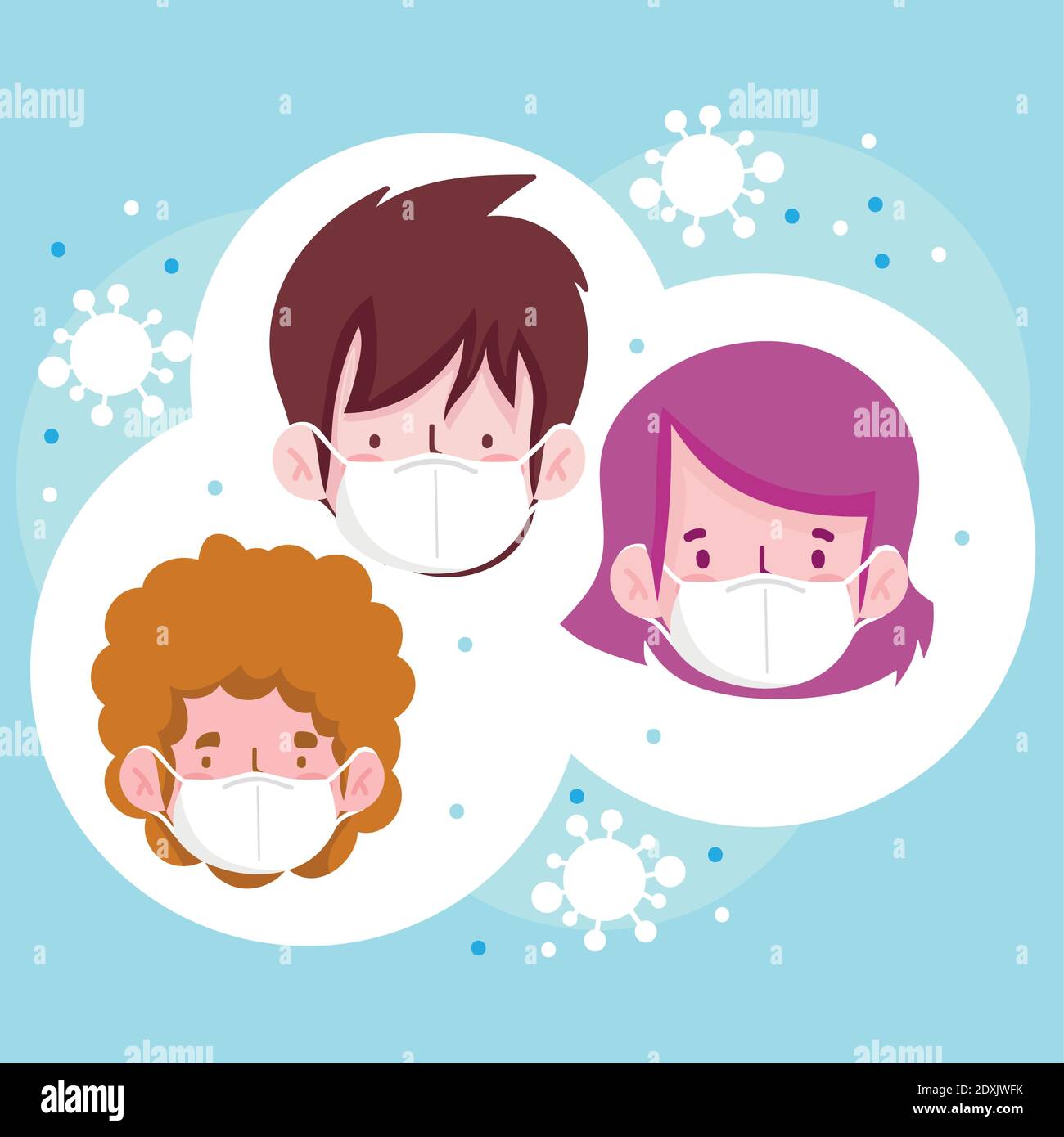 New normal men and woman cartoons with masks design of Covid 19 virus ...