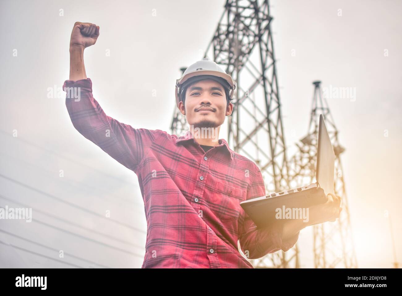 Engineer technician foreman Supervisor holding computer notebook at ...