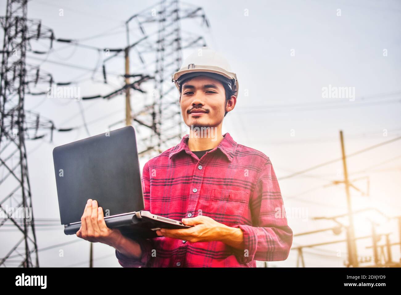 Engineer technician foreman Supervisor holding computer notebook at ...