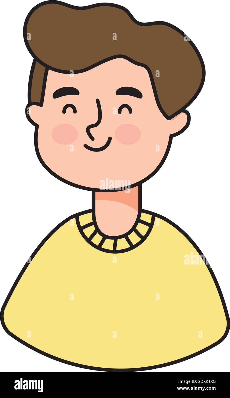cartoon man smiling and wearing yellow sweater over white background ...