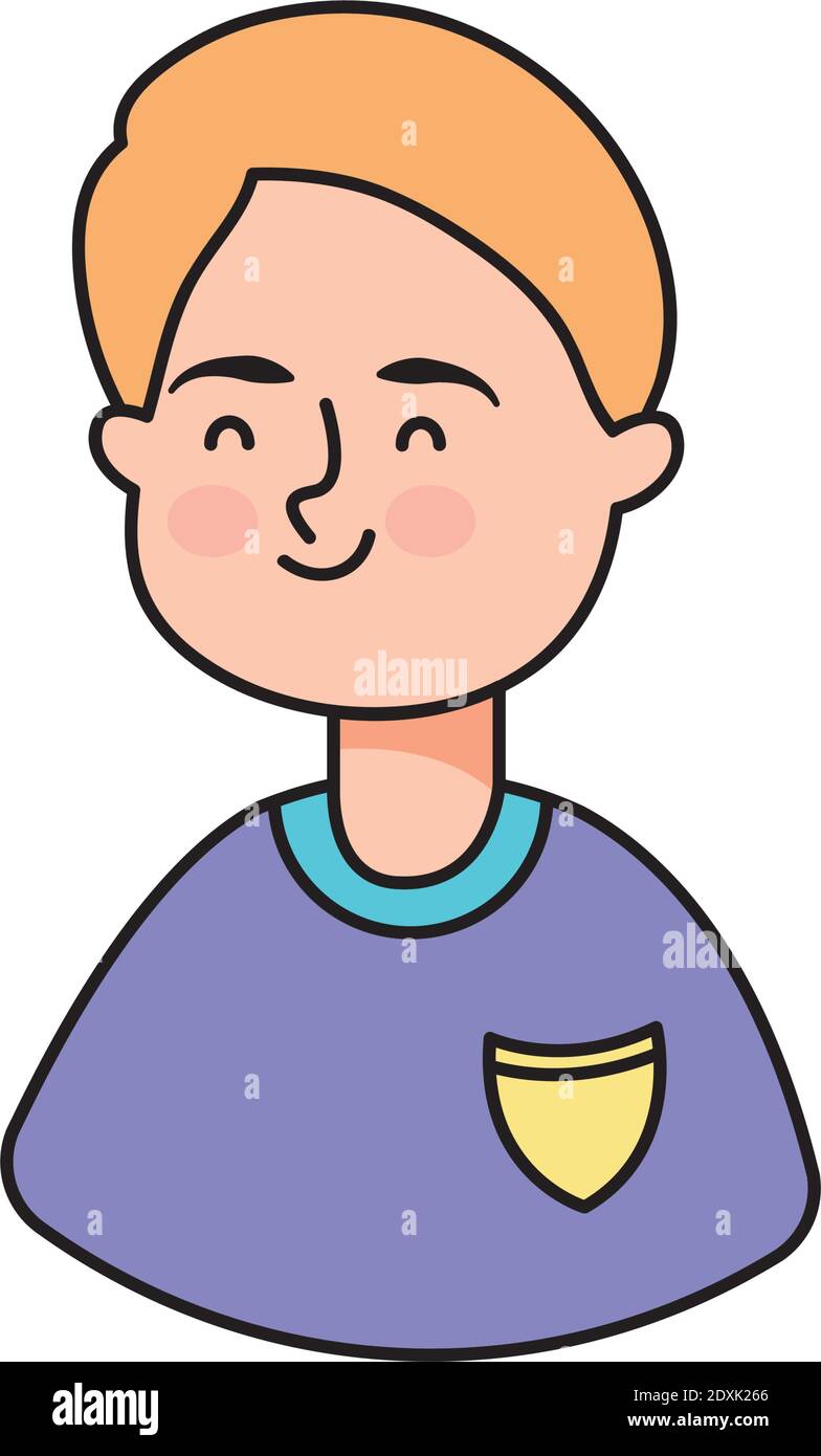 cartoon blonde man wearing purple tshirt over white background ...
