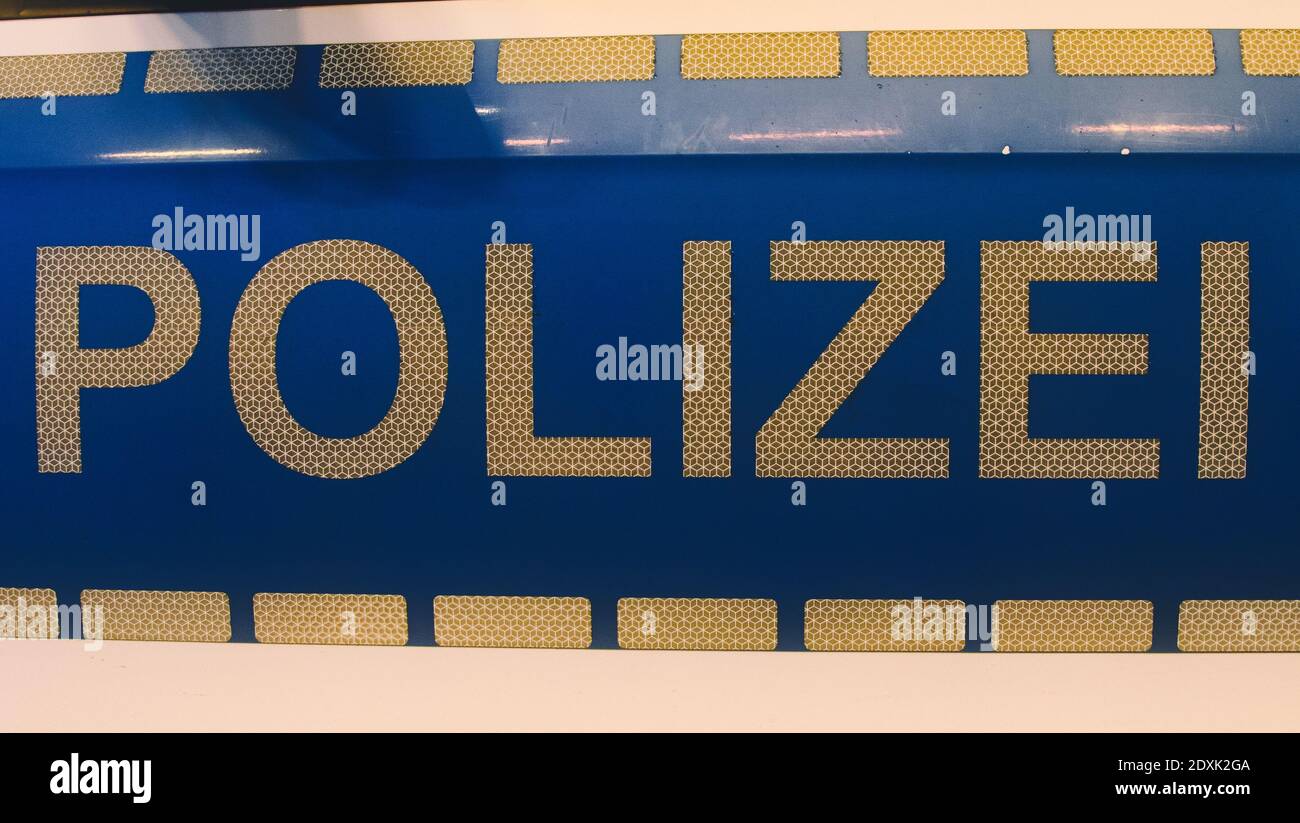 German police (Polizei) sign in white letters on a police car Stock ...