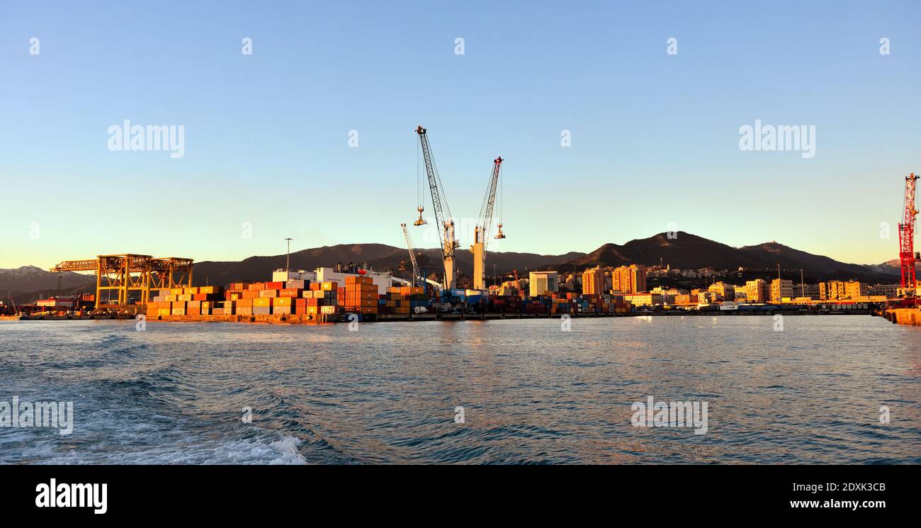 Container handling inside the port terminal December 13 2020 Genoa ...