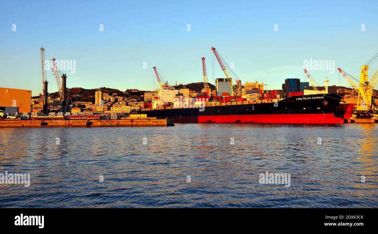 Container handling inside the port terminal December 13 2020 Genoa ...