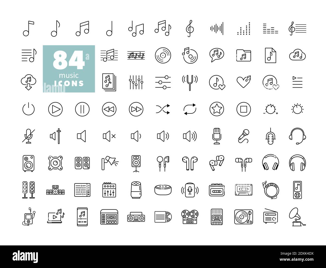 Music vector flat icon set. Graph symbol for music and sound web site ...