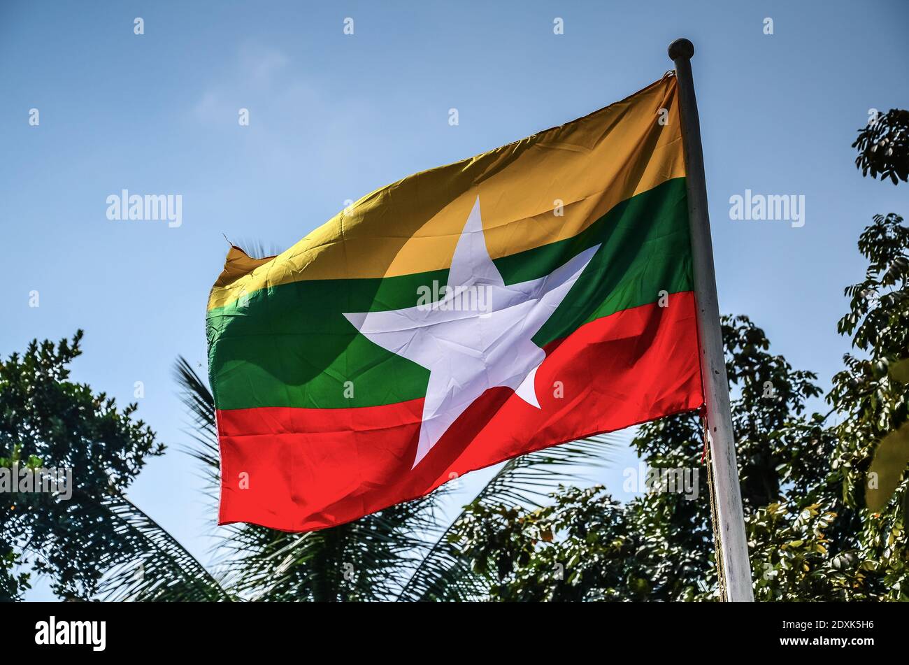 Flag myanmar yellow green hi-res stock photography and images - Alamy