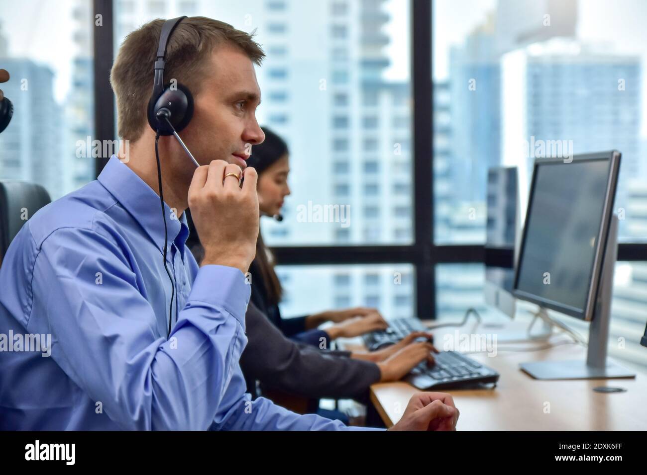 Call center using headphone contract conversation with customer service ...
