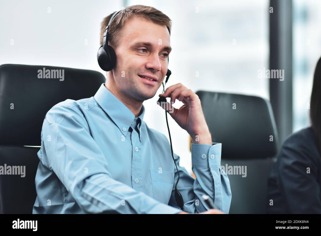 Call center using headphone contract conversation with customer service ...
