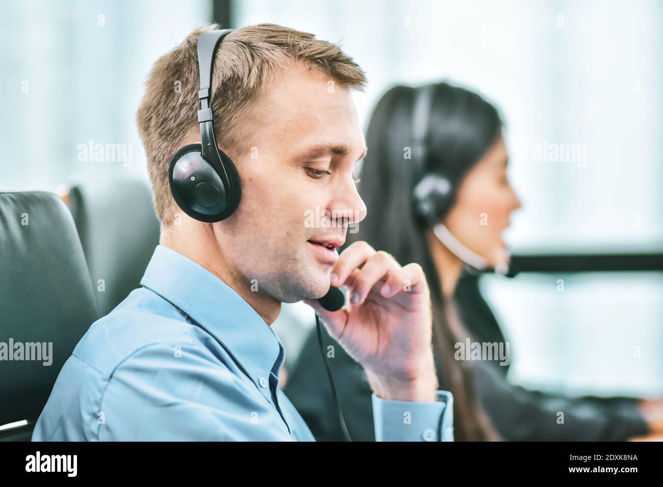 Call center using headphone contract conversation with customer service ...