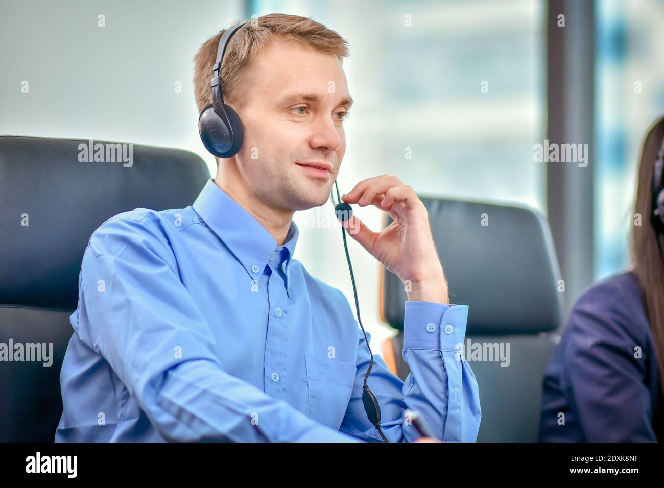Call center using headphone contract communication with customer Stock ...