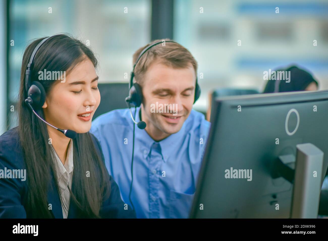 Visually impaired Call center using headphone contract communication ...