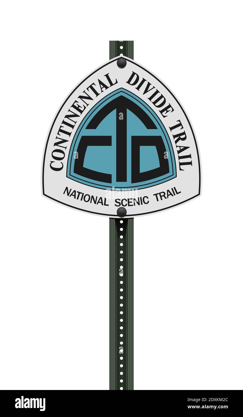 Vector illustration of the Continental Divide Trail road sign on post ...