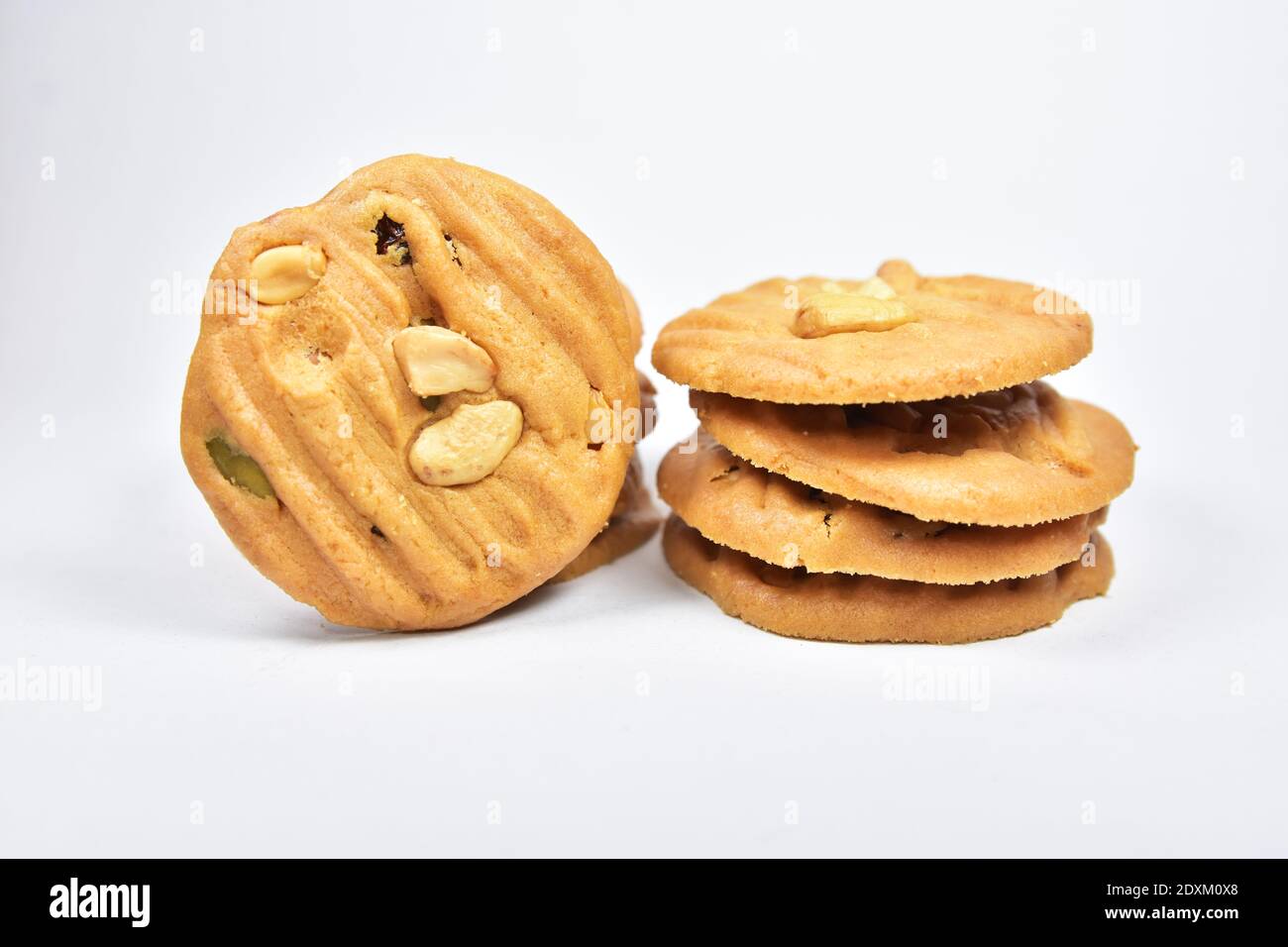 Cookie snack stack on white background isolated sweet biscuit breakfast ...
