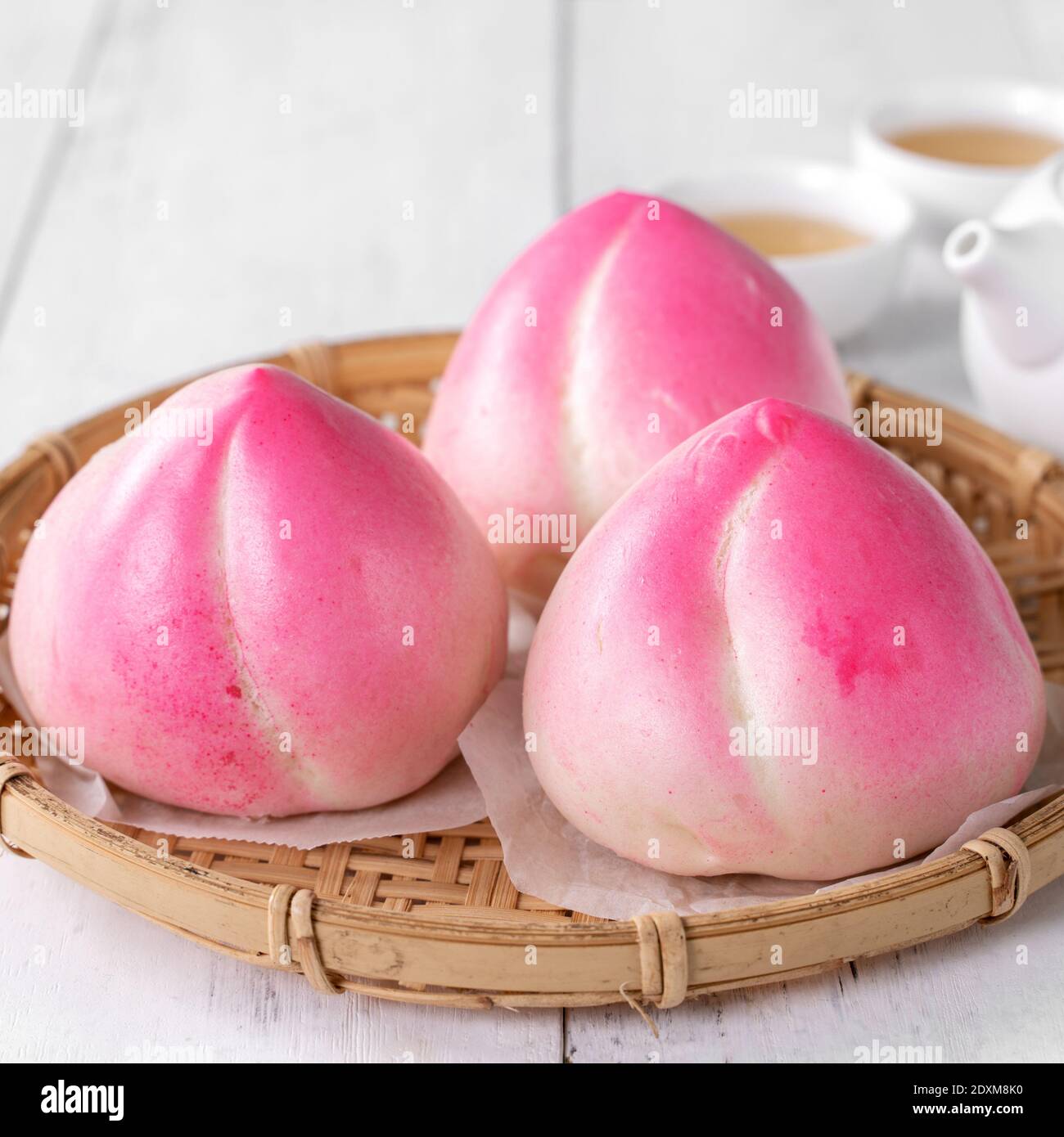 Pink Chinese peach birthday bun food named Longevity peach shoutao on ...