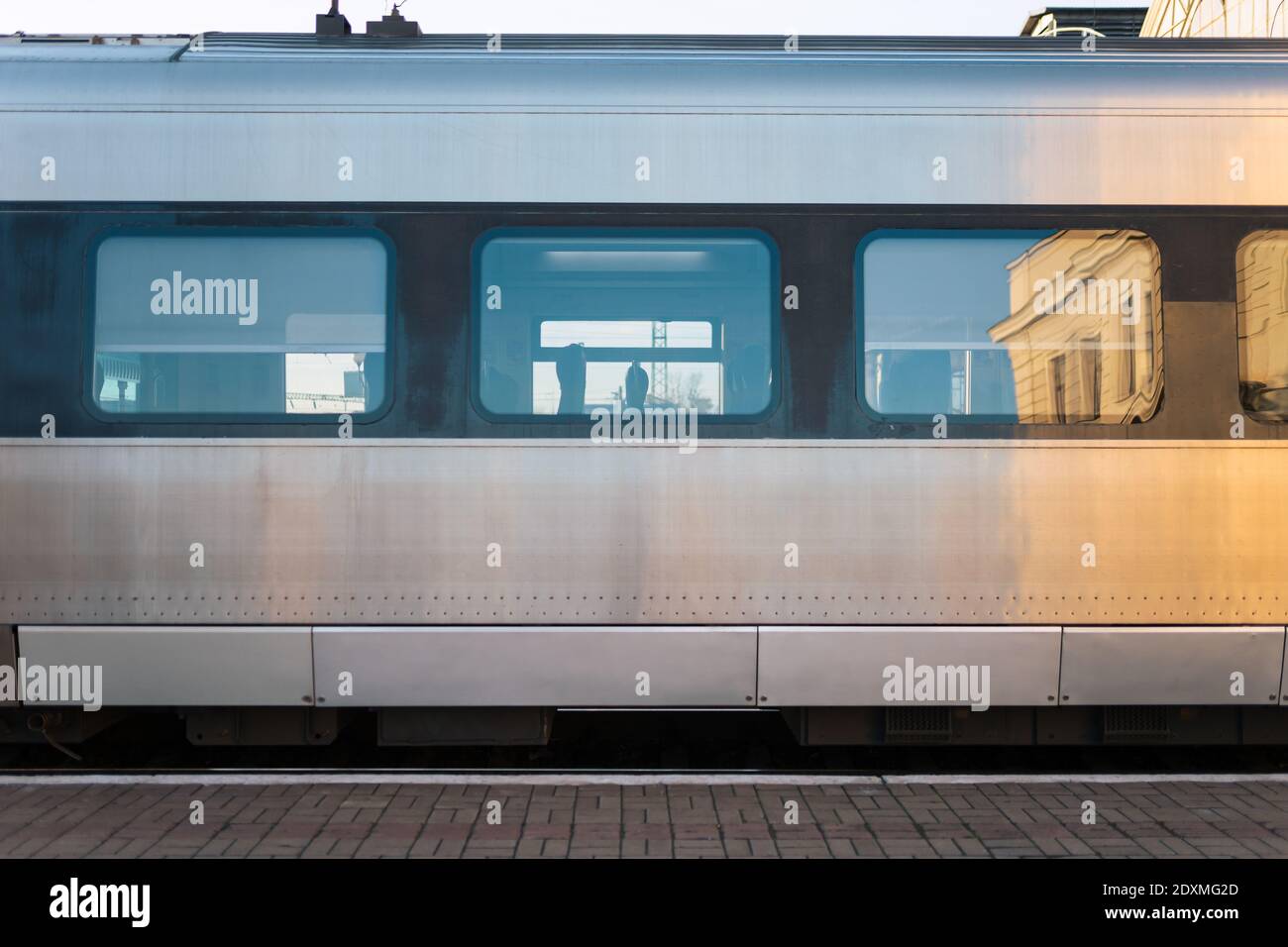 Modern passenger train car side view Stock Photo - Alamy