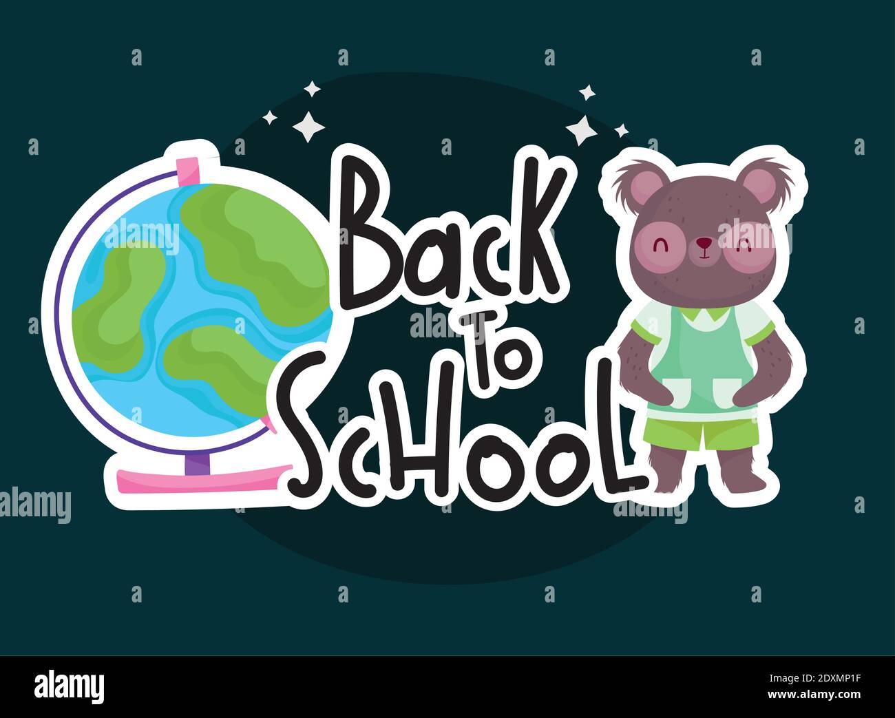 Back to school bear cartoon and world design, eduacation class and ...