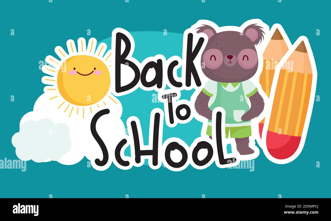 Back to school bear cartoon and icons design, eduacation class and ...