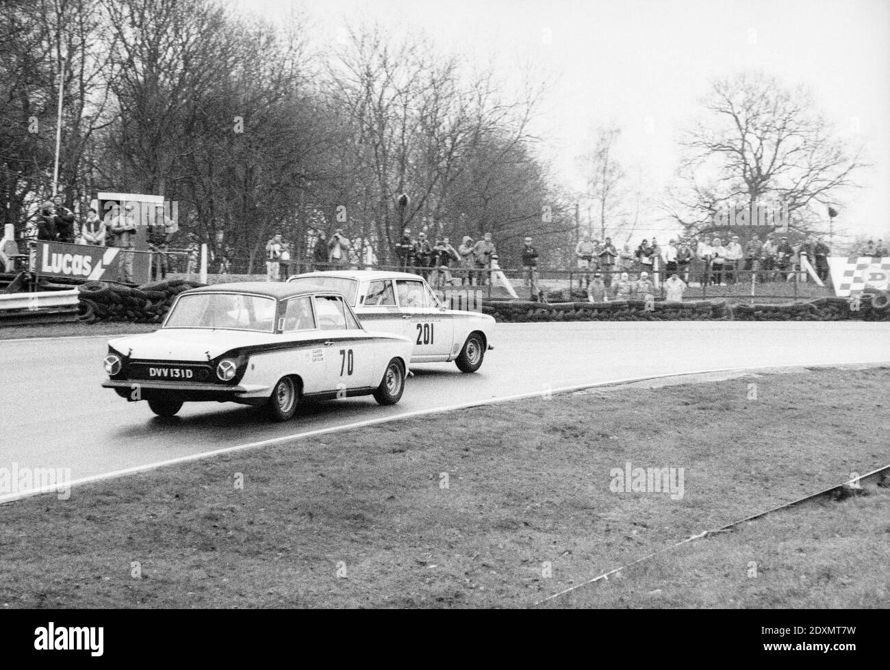 Vintage black and white photograph taken in 1983 showing Lotus Corvinas ...