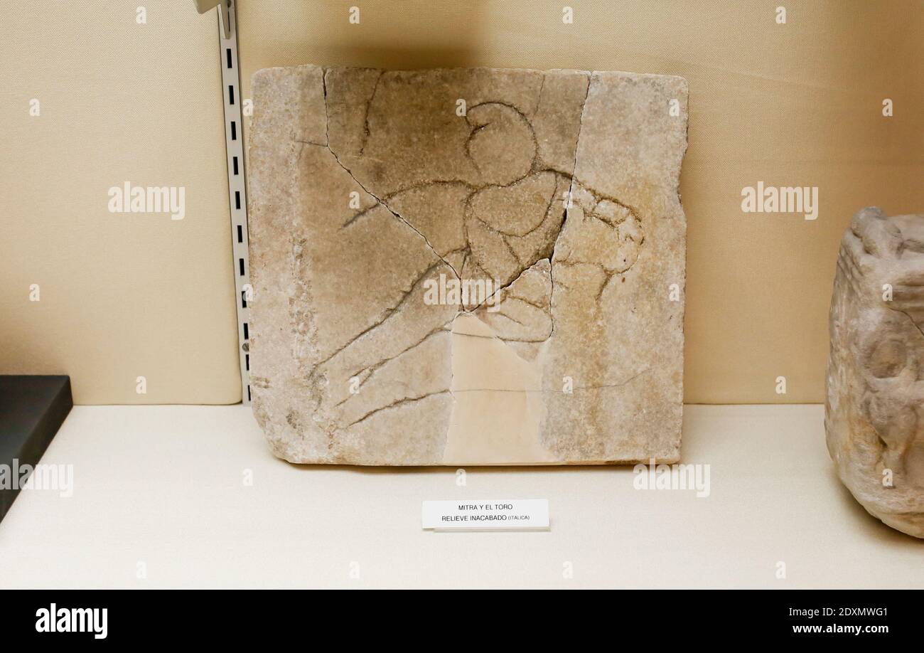 Seville, Spain - July 7th, 2018: Unfinished relief of Mithras ...